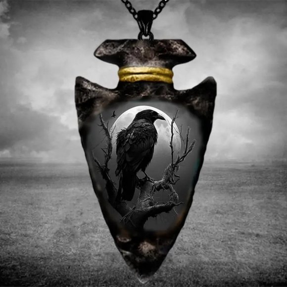 Raven Necklace | Jewelry | Necklace Black Raven Moon Indian Arrowhead ...